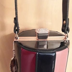 Bags | Barrel Studded Flapper Purse Red Pink Black Nwt | Poshmark